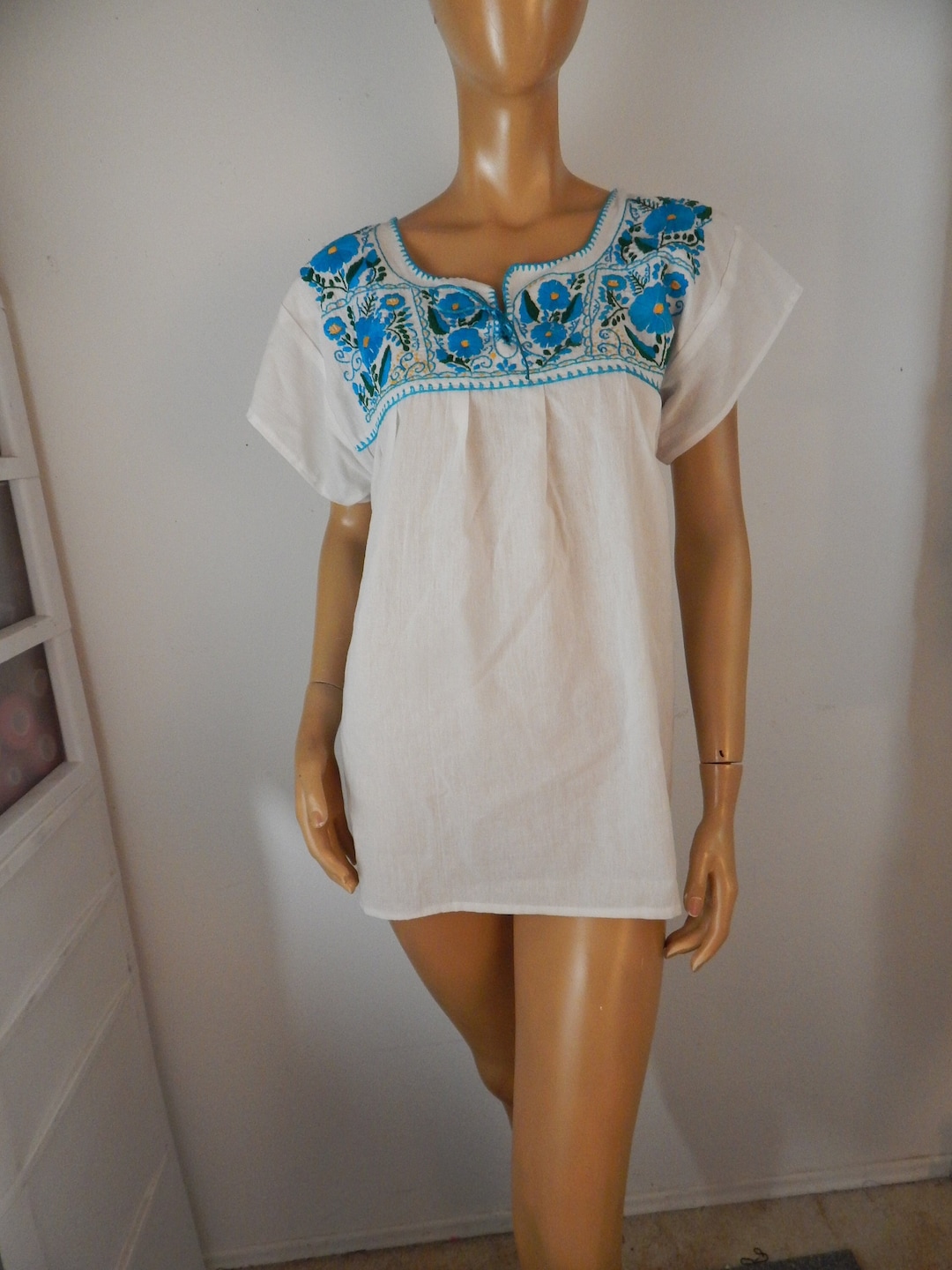 Handmade Mexican Top, Puebla Style Bust 44, All Cotton, Turquoise ...