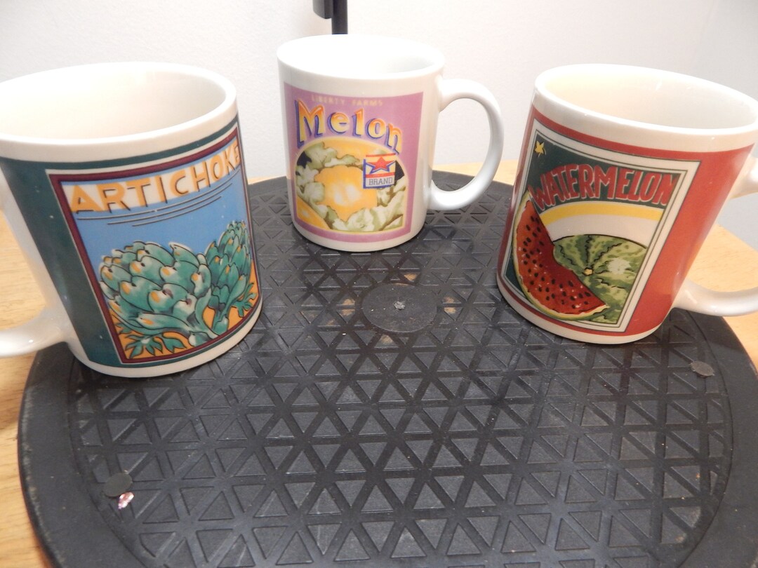 Three Vintage Mugs, Orange Crate Labels - Etsy