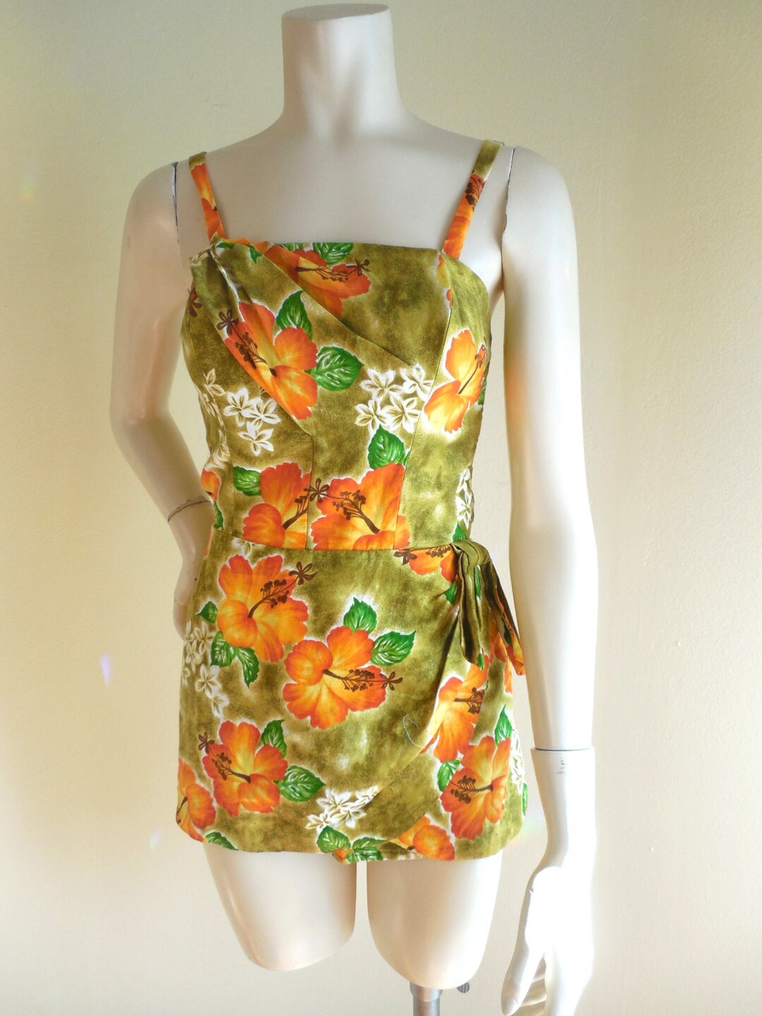 Vintage 1950 50s Swimsuit, Romper, ONE PIECE, Pin up Hawaiian, Playsuit ...