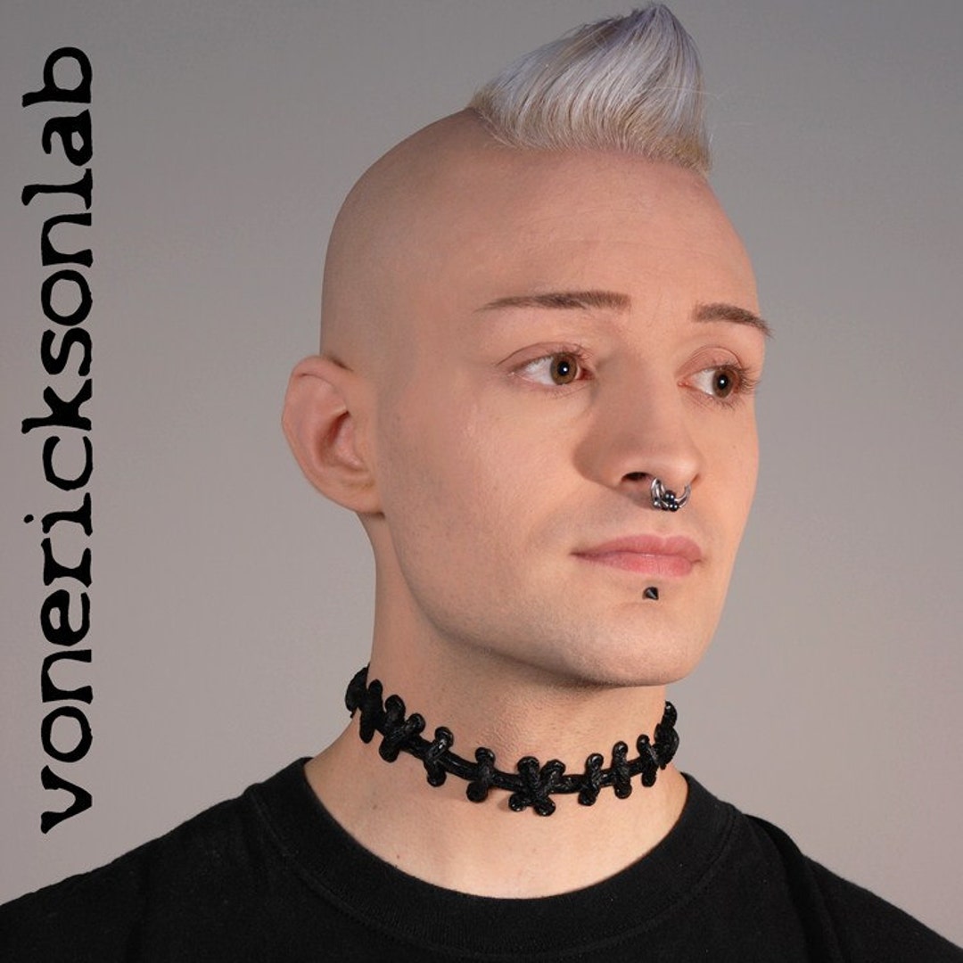 Stitch Necklace Frankenstein Zombie All Black Stitches Choker Extreme ...