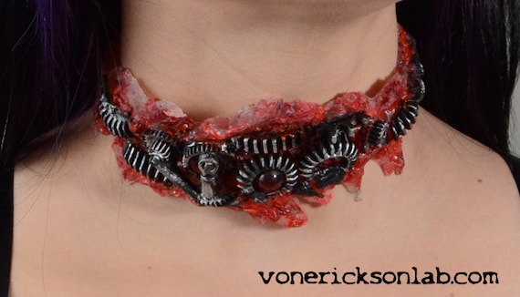 Steampunk necklace Gothic Zombie Gear Choker Antiqued Steel Tone Slit throat Horror Cyberpunk Jewelry Etsy