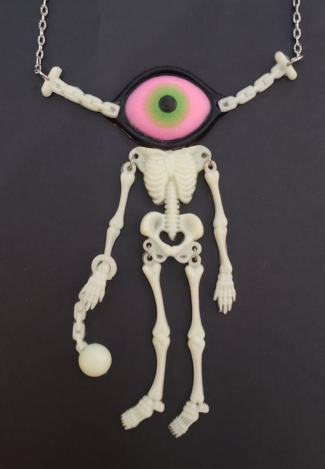 Creepy Crawlers Glow in the Dark Skeleton Necklace With Eyeball Head - Etsy