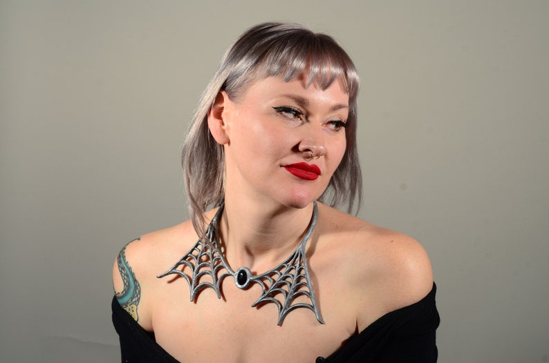 Spider Web Collar Necklace Antique Silver Tone ... New! - Etsy