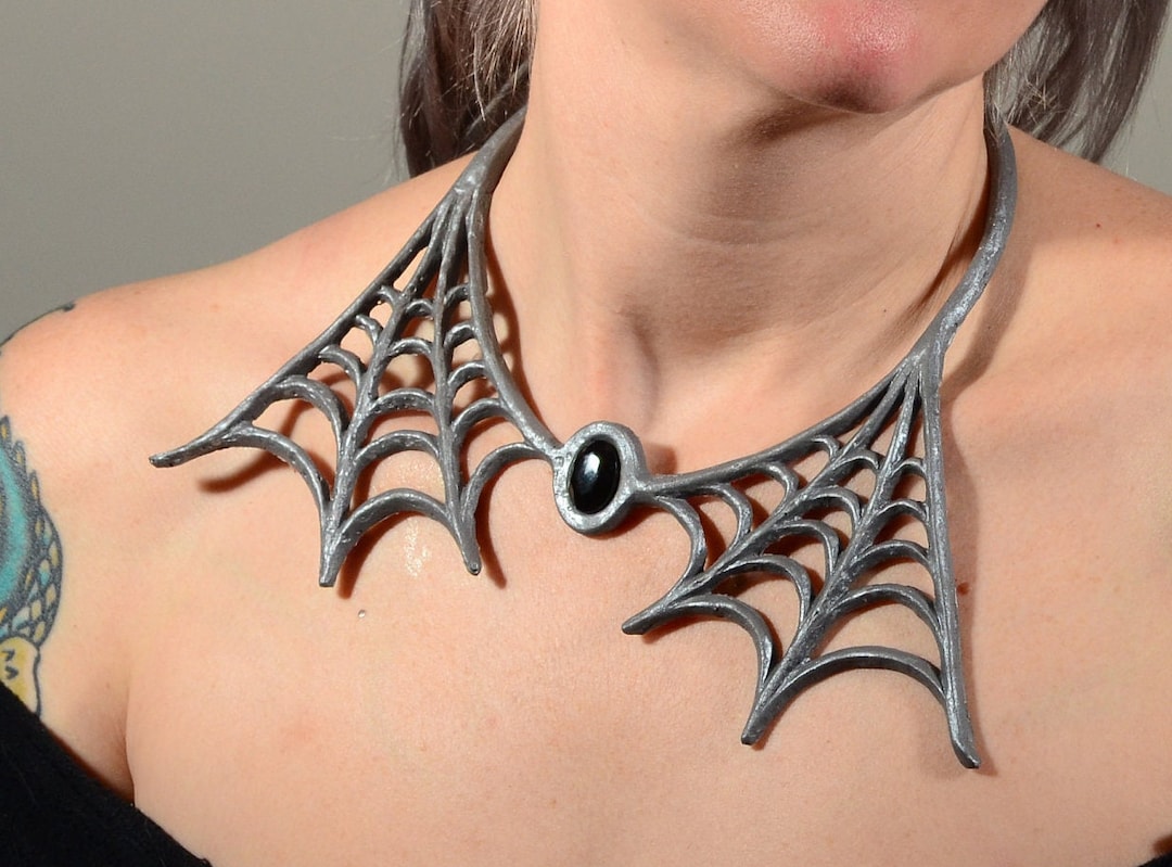 Spider Web Collar Necklace Antique Silver Tone ... New! - Etsy