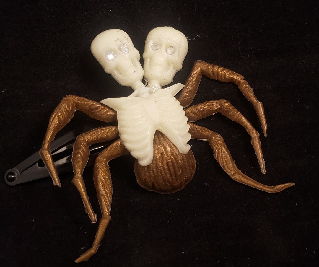Creepy Crawlers Hair Barrette Two Headed Skeleton With Sparkle - Etsy