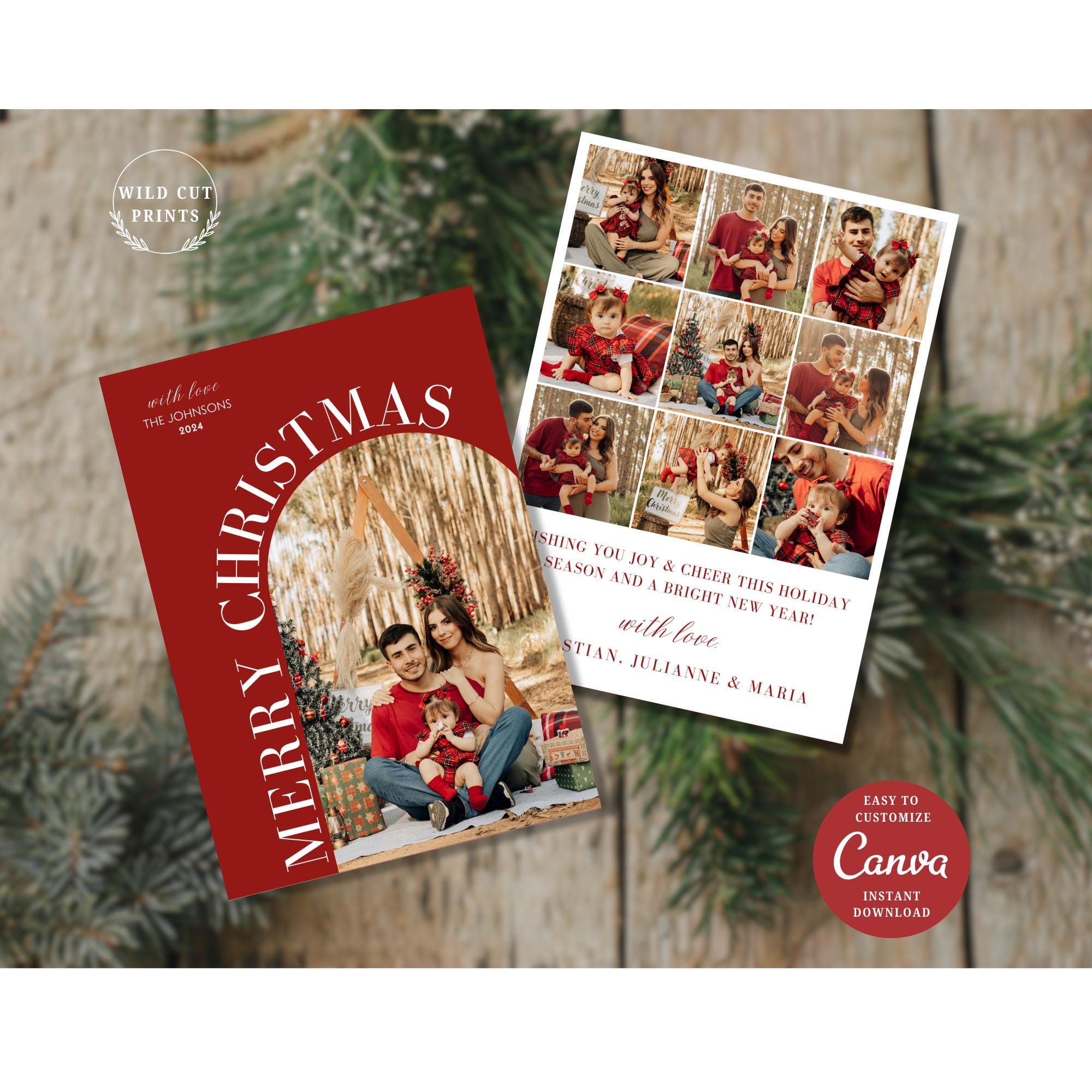 Editable Boho Arch Christmas Card Template, Printable Holiday Photo ...