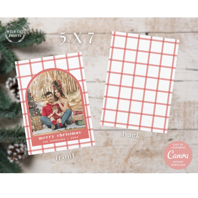 Editable Plaid Christmas Card Template, Custom Minimalist Christmas ...