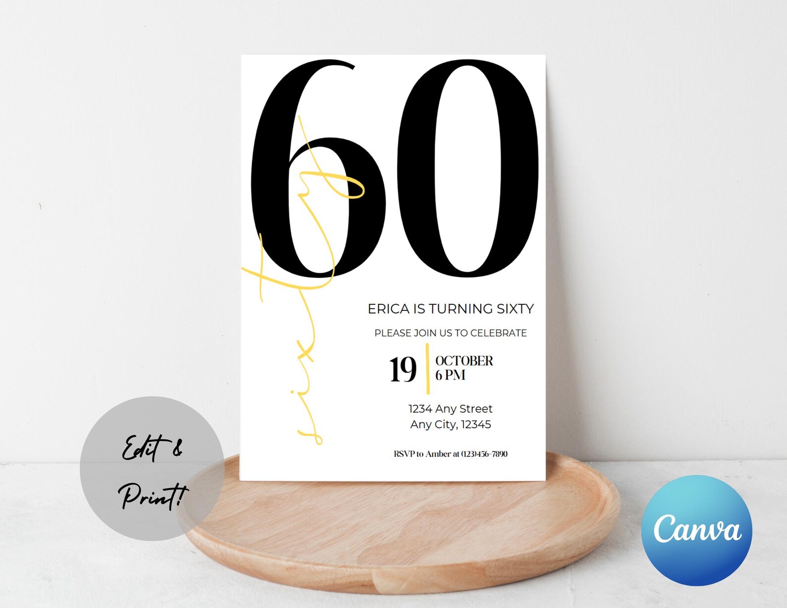 Editable 60th Birthday Invitation Template, Printable Birthday Party ...