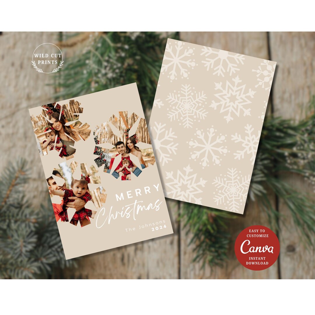 Editable Boho Christmas Card Template, 5 X 7 Neutral Holiday Card ...