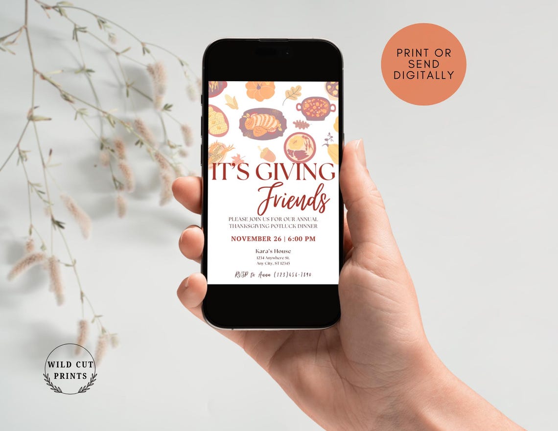 Editable Friendsgiving Dinner Invitation Template, It's Giving Friends ...