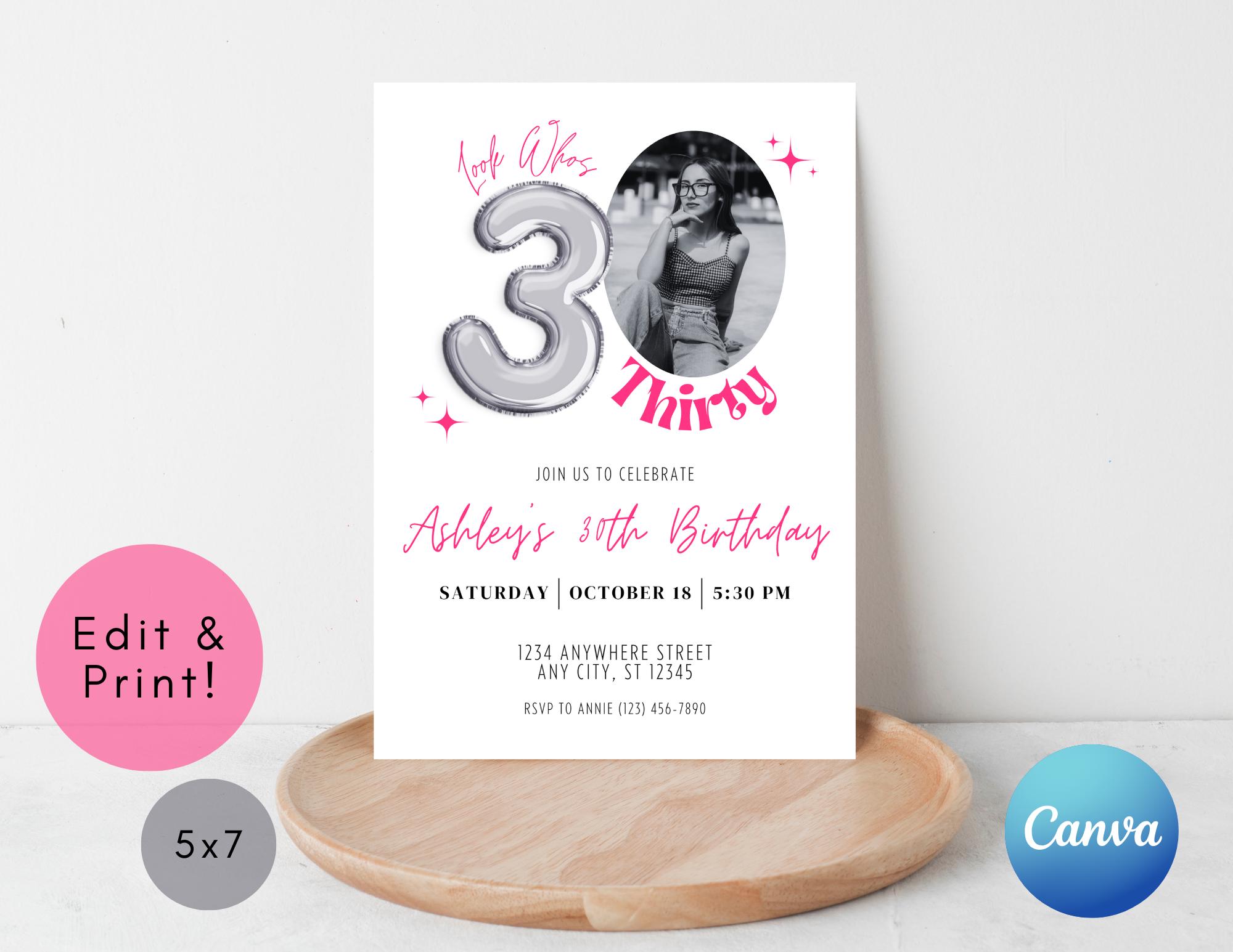 Editable Minimalist 30th Birthday Invitation Template, Pink 30th ...