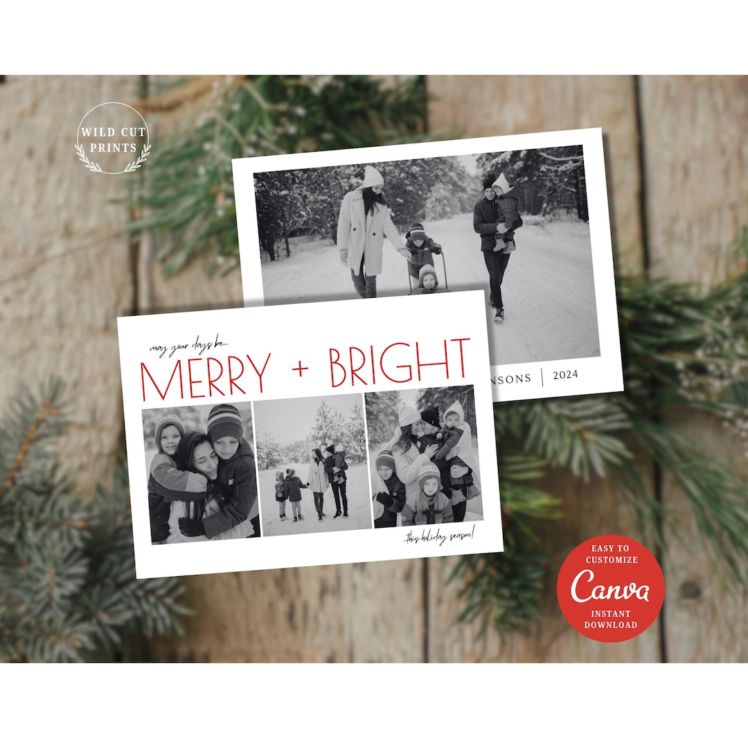 Editable Modern Christmas Card Template, Black and White Holiday Card ...
