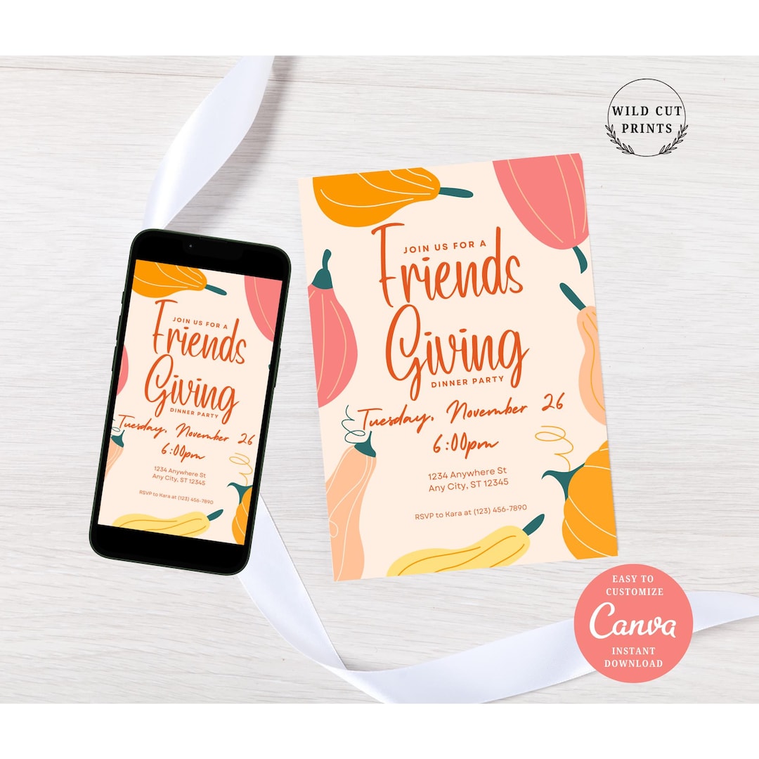Editable Friendsgiving Dinner Invitation Template, Thanksgiving Potluck ...