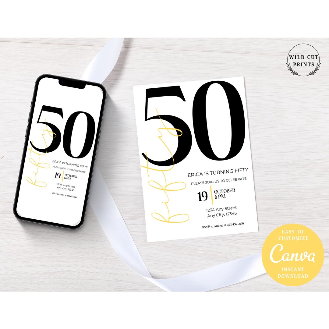 Editable 50th Birthday Invitation Template, Printable Birthday Party ...