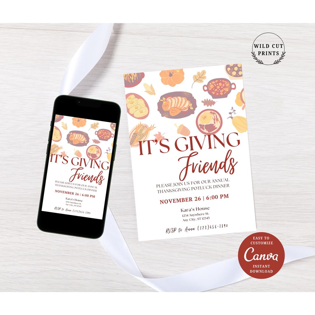 Editable Friendsgiving Dinner Invitation Template, It's Giving Friends ...