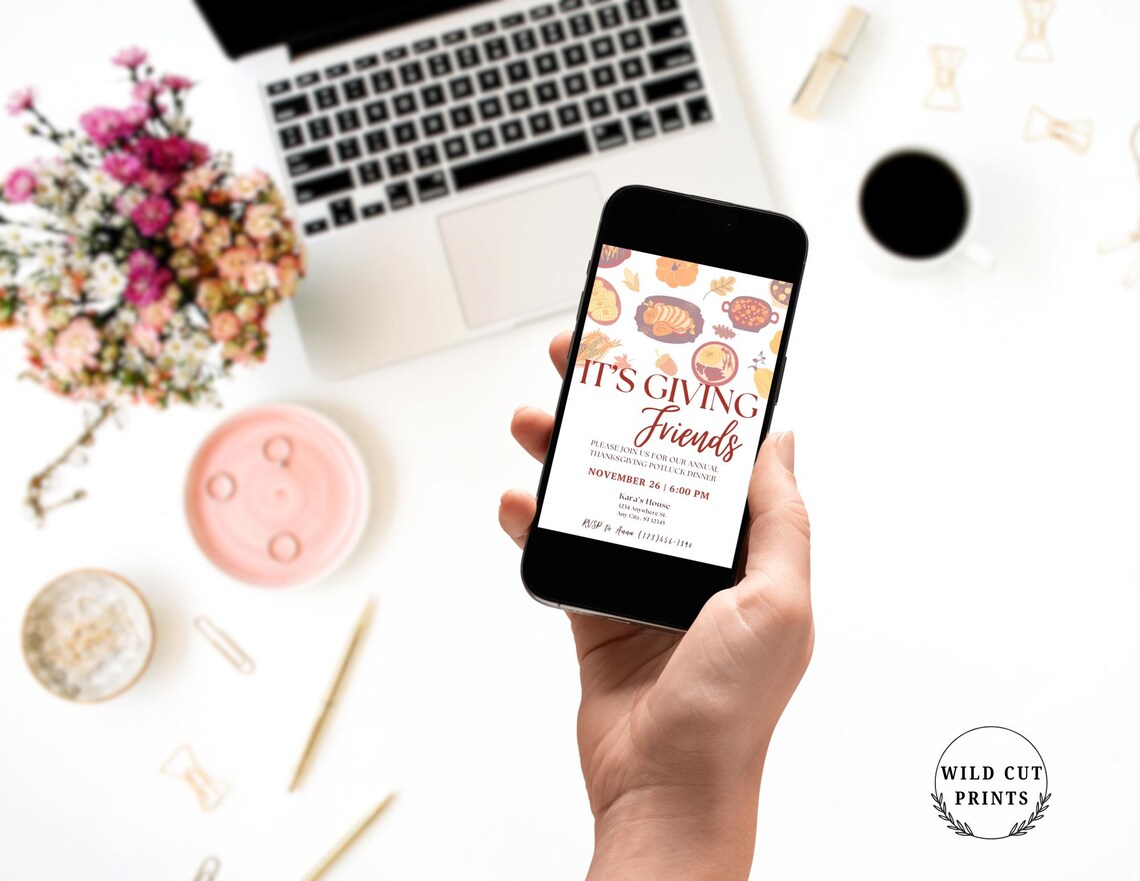 Editable Friendsgiving Dinner Invitation Template, It's Giving Friends ...