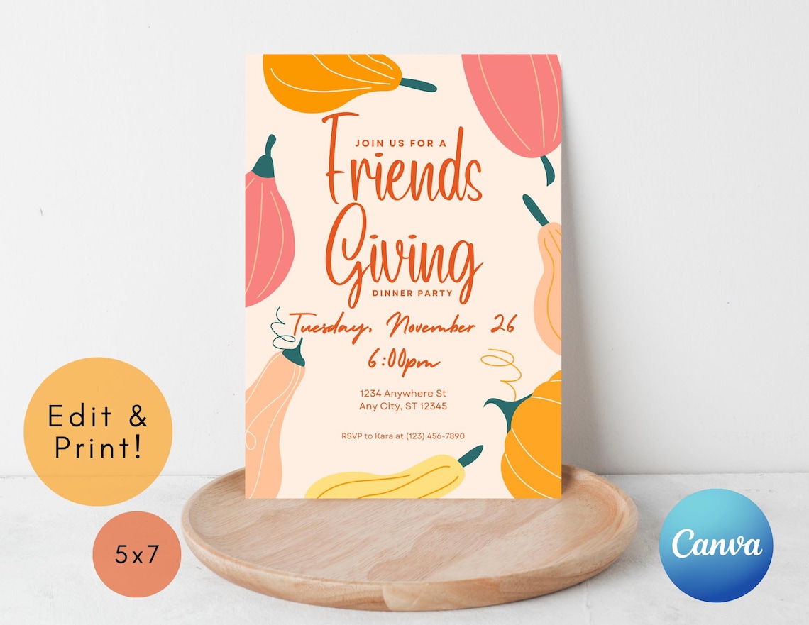 Editable Friendsgiving Dinner Invitation Template, Thanksgiving Potluck ...