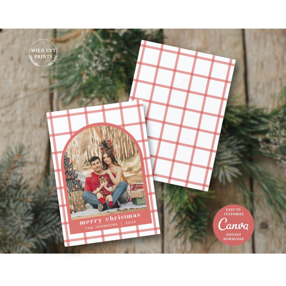Editable Plaid Christmas Card Template, Custom Minimalist Christmas ...