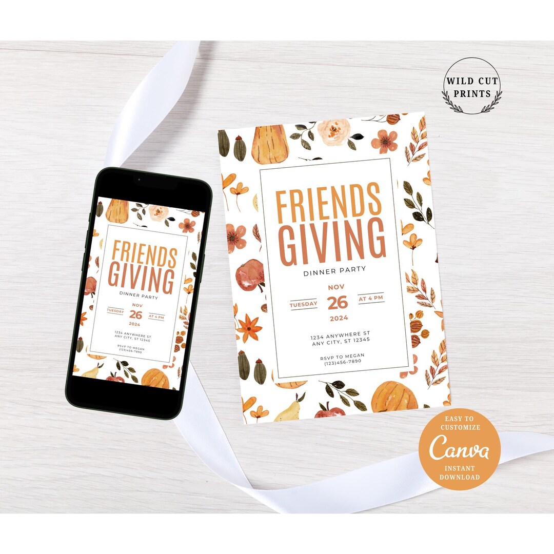 Editable Friendsgiving Dinner Invitation Template, Thanksgiving Potluck ...