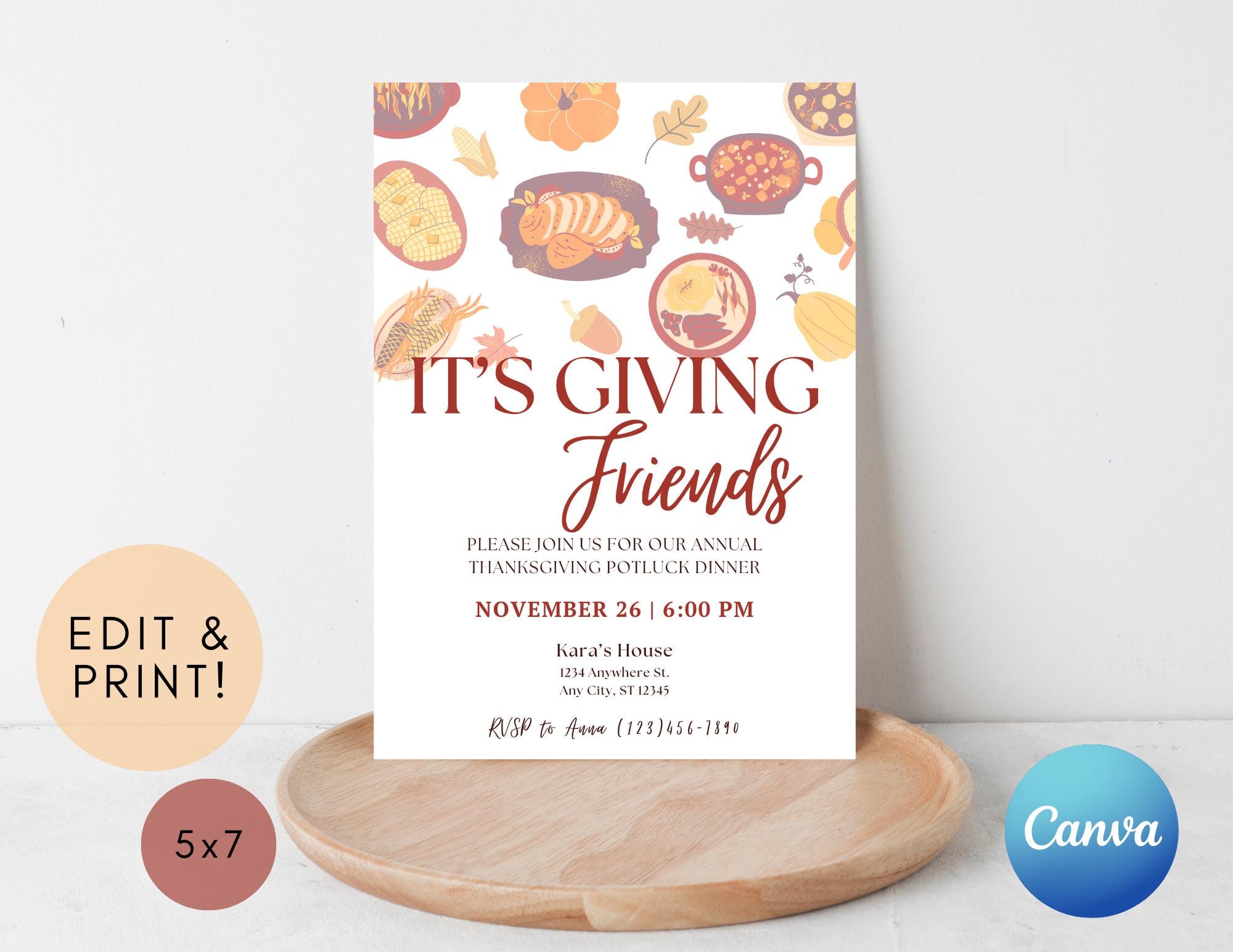 Editable Friendsgiving Dinner Invitation Template, It's Giving Friends ...