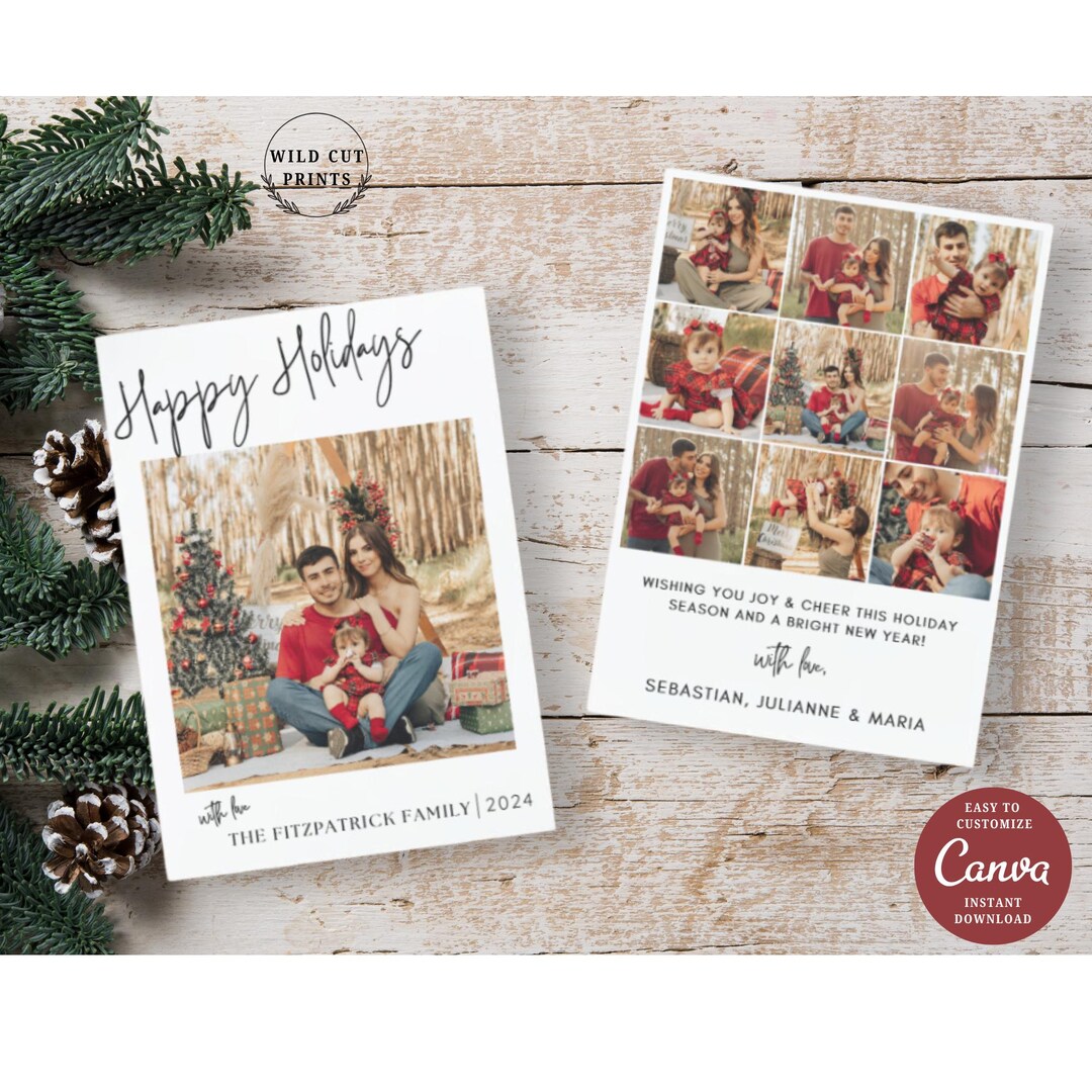 Editable Boho Christmas Card Template, Custom Minimalist Christmas Card ...