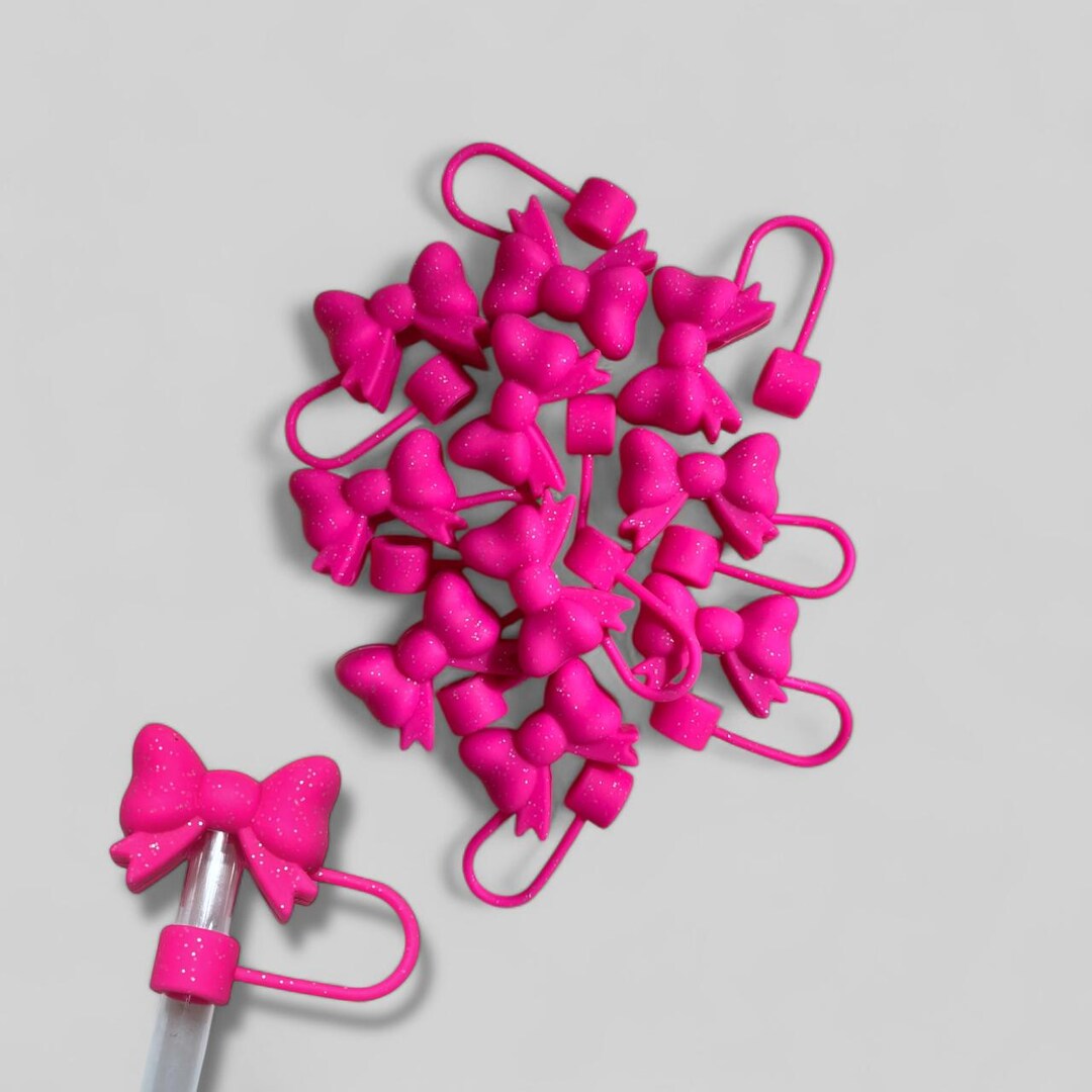 Hot Pink Glitter Bow Straw Topper - Etsy