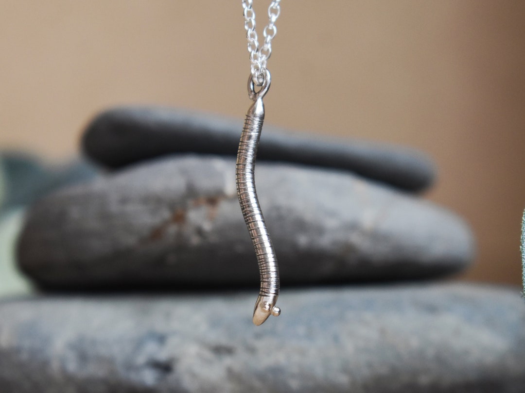 Sterling Silver Worm Pendant Necklace: Cottagecore Insect Jewelry - Etsy