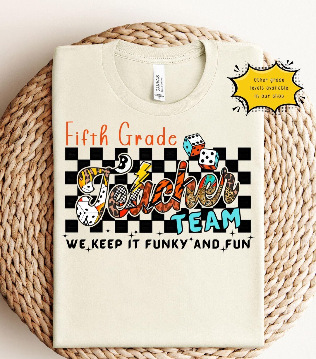 Retro Fifth Grade Teacher Team Tshirt, 5th Grade Shirt, Checkered Back ...