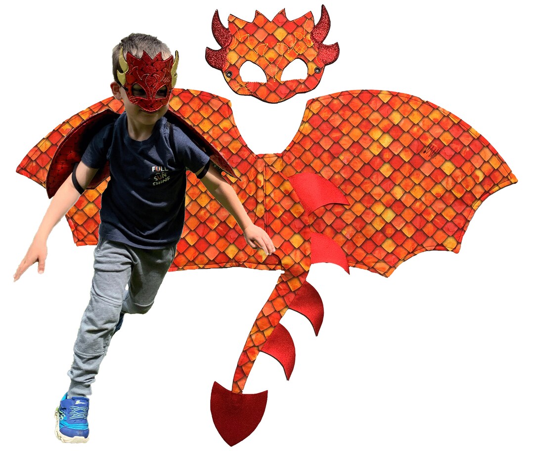 Kids Orange Dragon Wings Costume: Cotton Mask Set - Etsy