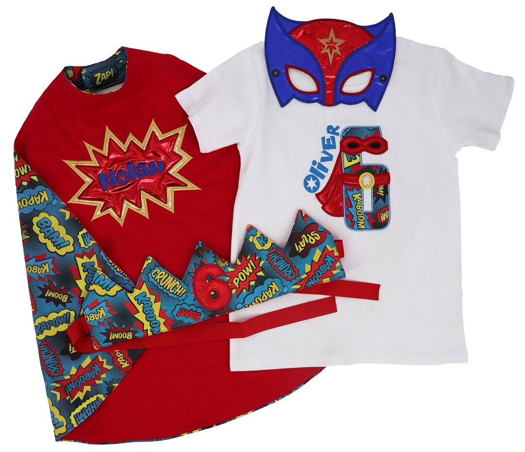 Superhero Birthday Outfit With Cape Mask Shirt Crown - Etsy