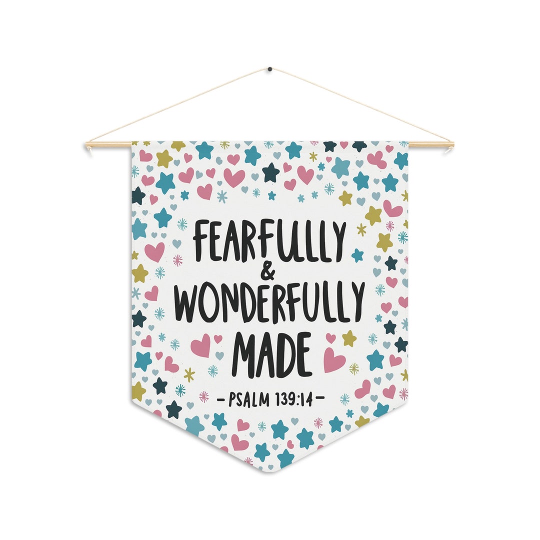 Fearfully and Wonderfully Made Pennant Banner, Kids Room Decor, Canvas ...