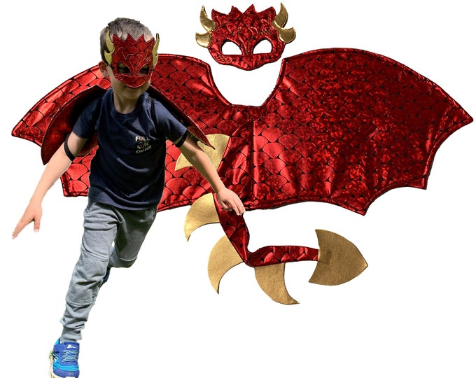 Metallic Red Dragon Wings & Mask Costume: Kids Halloween Dress-up - Etsy