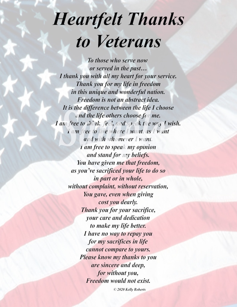 Heartfelt Thanks to Veterans Ready to Print Instant Download, Patriotic ...