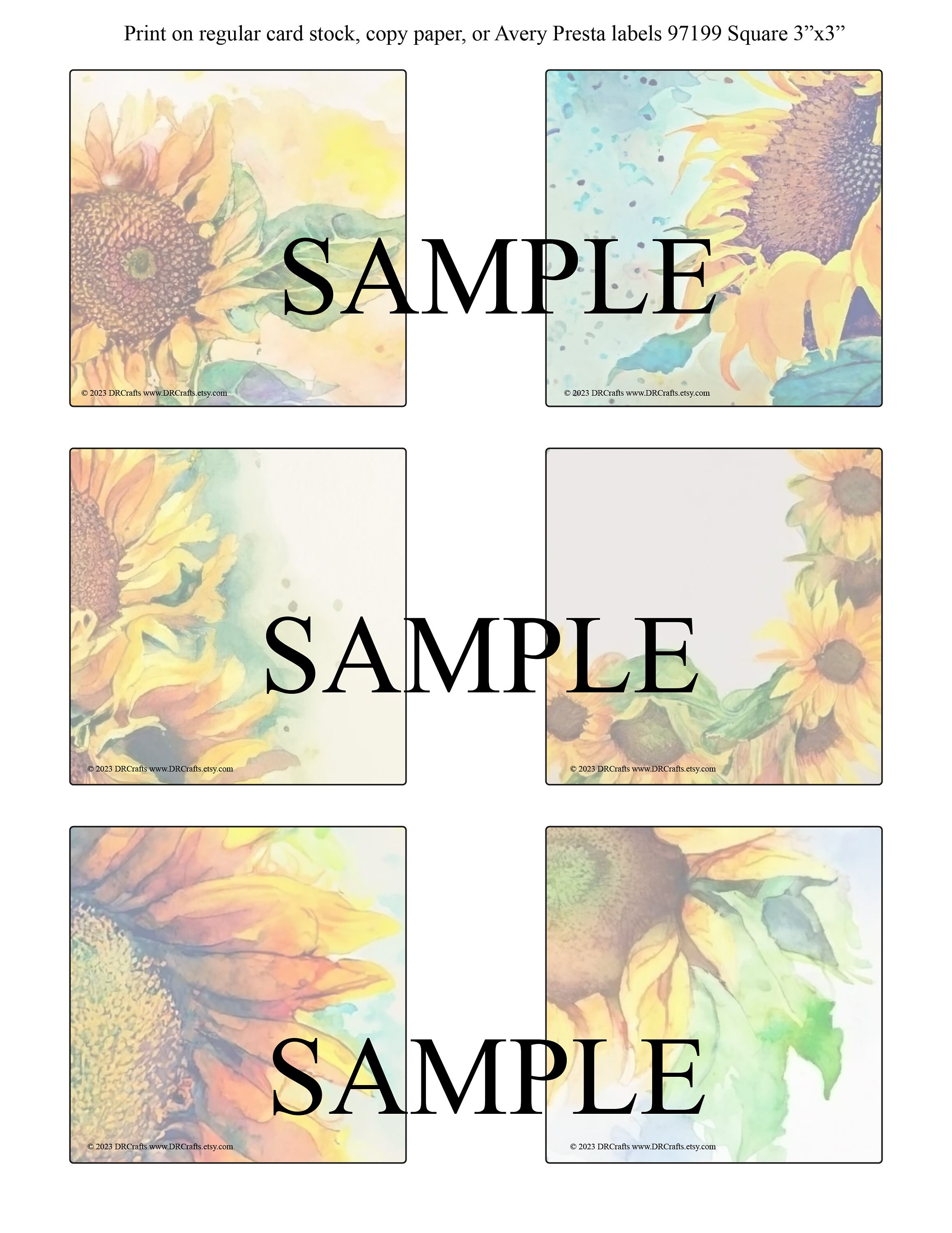 Sunflower Cards and Labels in Watercolor, Stay in Touch Sunflower ...