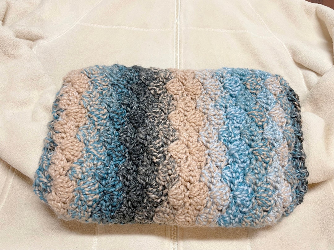 Hand Muff Warmer in Beige, Blue, Gray and Black Variegated Soft Yarn ...