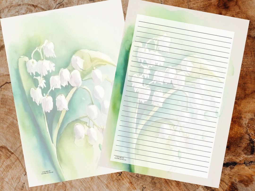 Watercolor Lilies of the Valley Stationery Set of 10, Instant Download ...