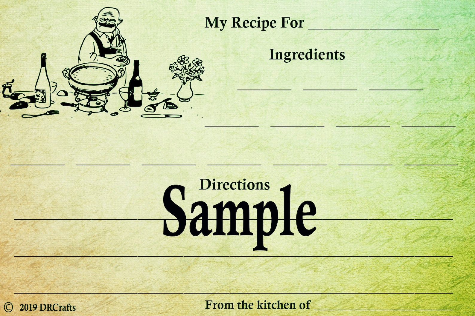 Printable Man Chef Recipe Cards 4x6 in Digital Instant - Etsy