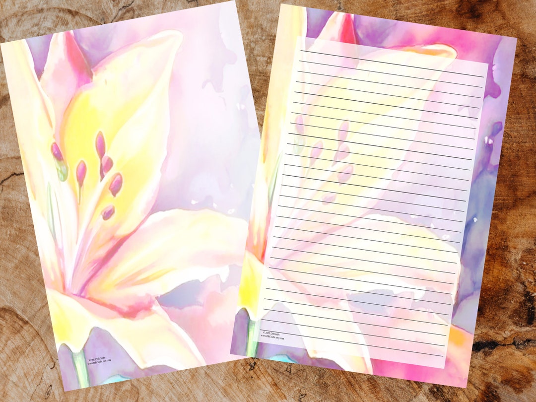 Watercolor Tiger Lily Stationery Instant Download, Lined and Unlined ...