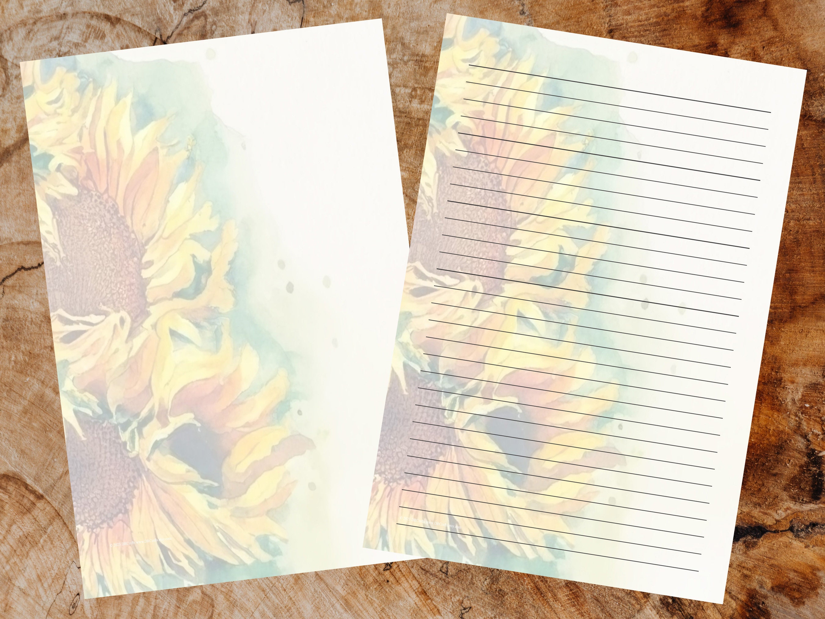 Watercolor Sunflower Stationery Set of 10 Instant Download, Full Page ...