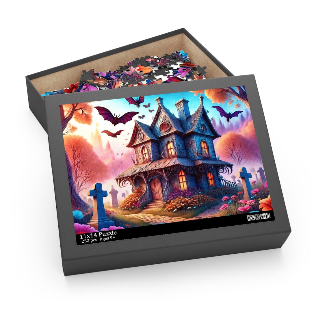 Haunted House Puzzle, Spooky Halloween Fun, Gothic Decor, Home Activity ...