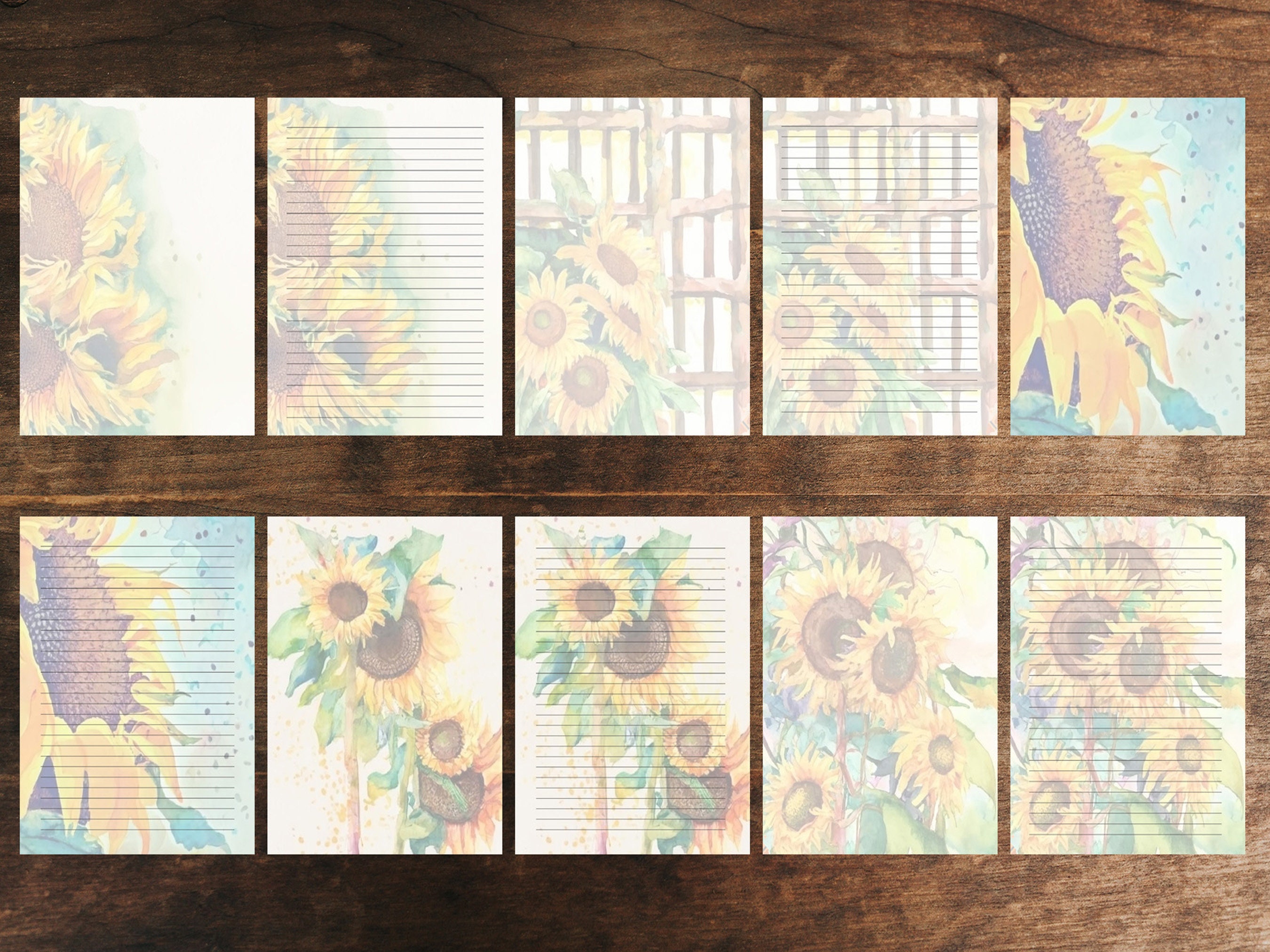 Watercolor Sunflower Stationery Set of 10 Instant Download, Full Page ...