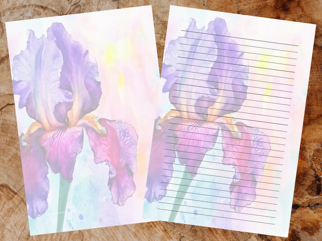 Watercolor Iris Stationery Set of 10, Instant Download Iris Stationery ...