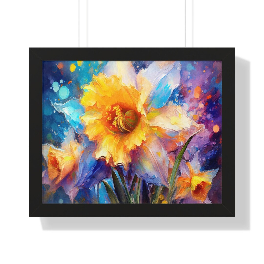 Vibrant Daffodil Art Print, Floral Wall Decor, Framed Horizontal Poster ...
