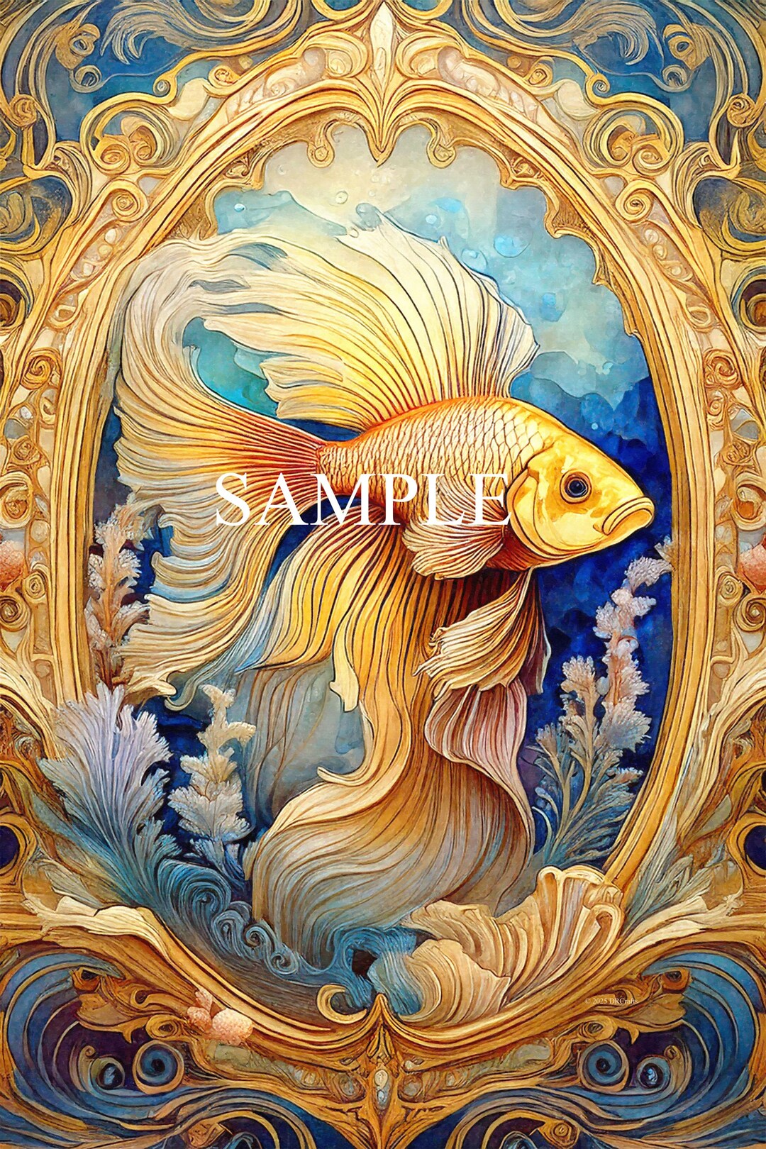 Gold Beta Fish 20x30 Poster Wall Art Instant Download, Wall Art for ...
