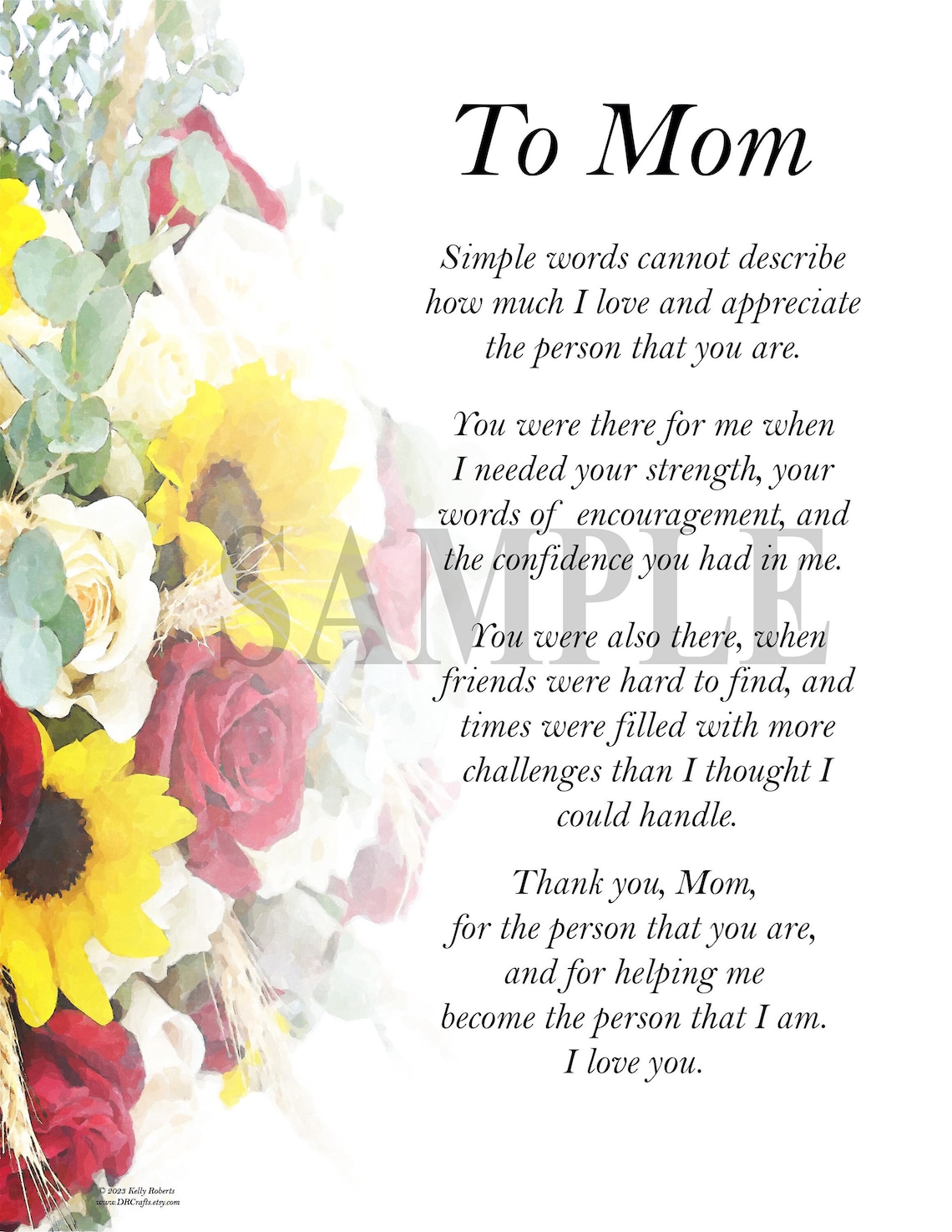 Thank You to Mom, Mothers Day Thank You, Instant Download and Ready to ...