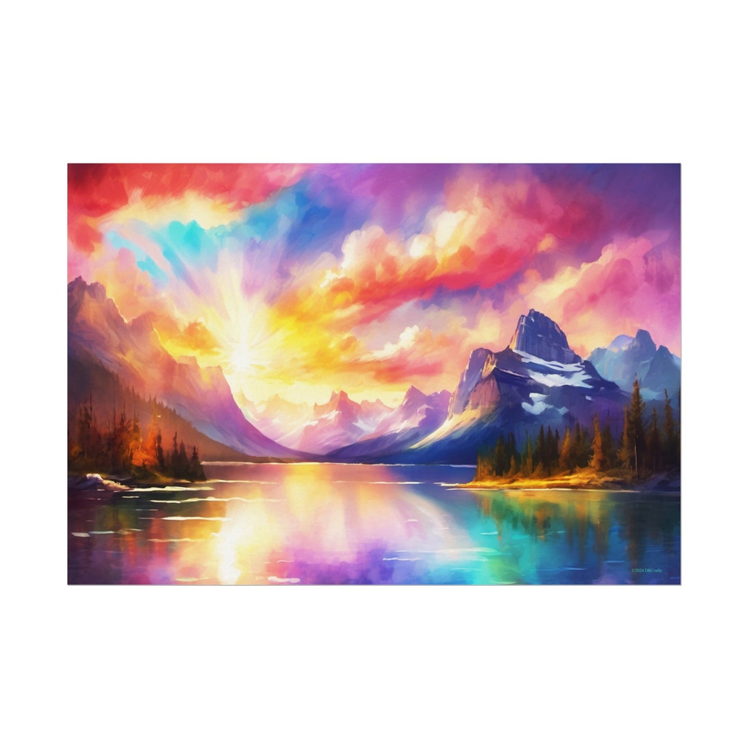 Mountain Beauty Textured Watercolor Matte Poster, Gorgeous and Colorful ...