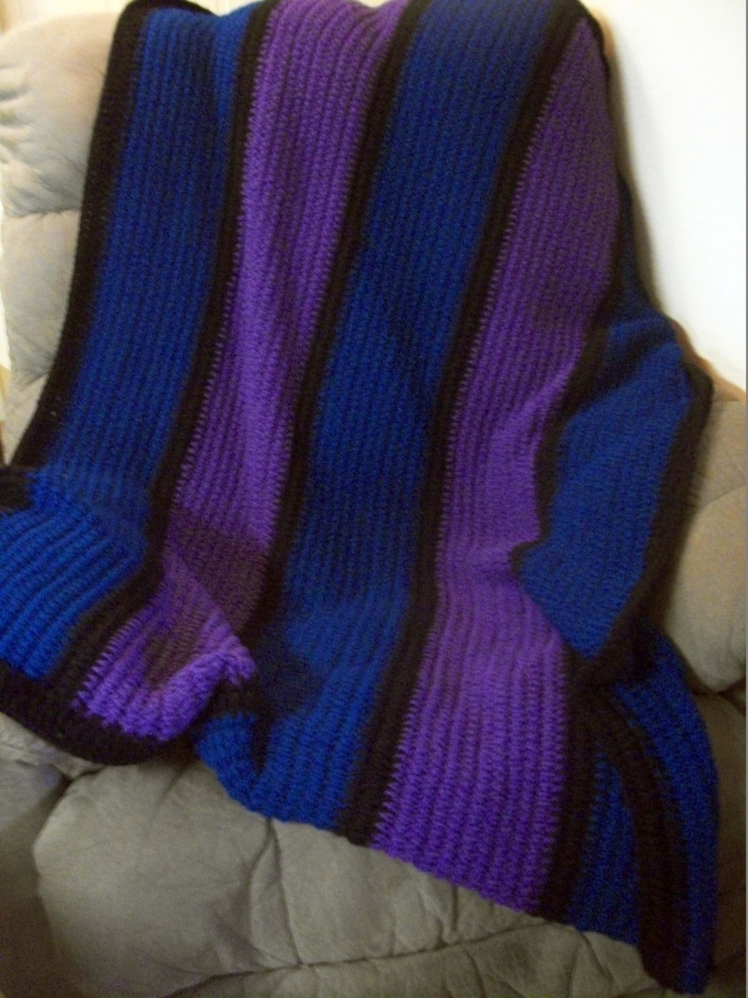 Handmade Blanket, Blue and Purple Blanket, Crochet Throw Blanket ...