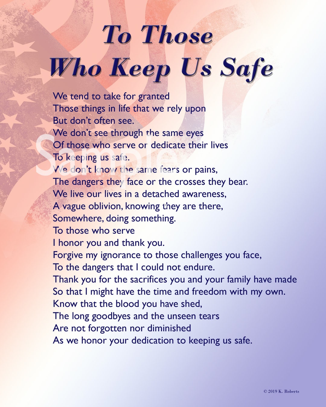 To Those Who Keep Us Safe 8x10 Poster, Patriotic Thank You to Military ...
