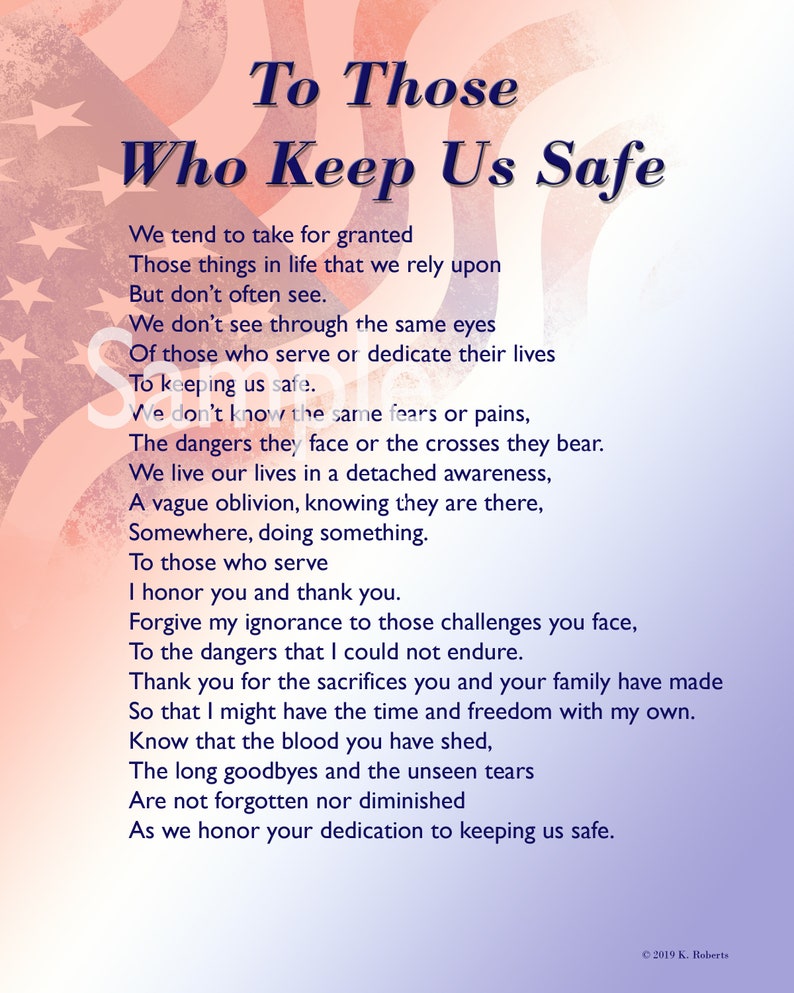 To Those Who Keep Us Safe 8x10 Poster, Patriotic Thank You to Military ...