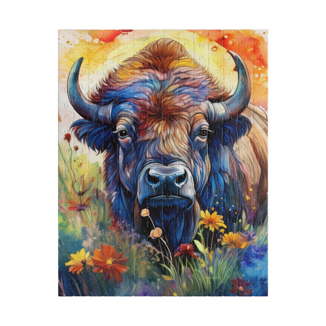 Colorful Bison Puzzle - Enchanting Nature Art, Jigsaw Fun, Gifts for ...